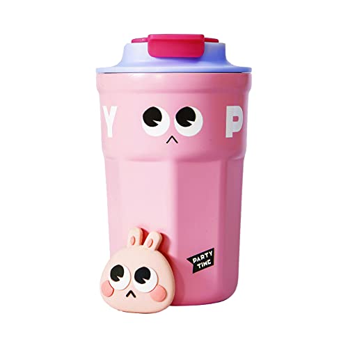 Cartoon emoji Water Bottle Thermos flask 316 stainless steel yeti cup gifts for women Children(14 oz/400ml) (pink)
