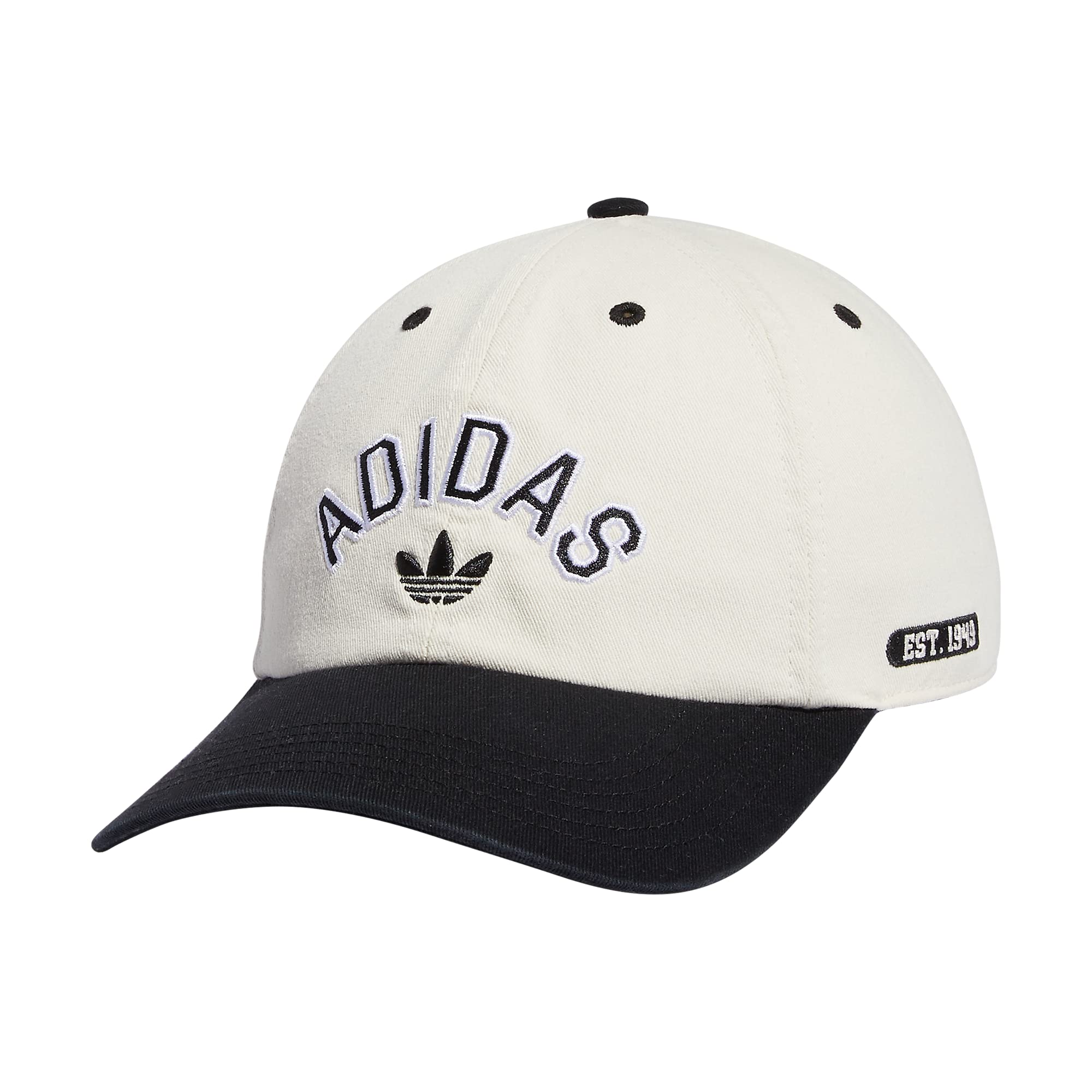 adidas Originals Men's New Prep Relaxed Adjustable Fit Washed Cotton Hat, Wonder White/Black, One Size