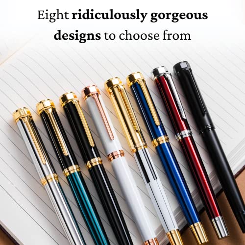 Ellington Pens Luxury Fountain Pen Set- Fountain Pens for Writing - Smooth Medium Nib - Includes Refillable Ink Converter, 3 Ink Cartridges [Black & Blue], Gift Box - Elegant Calligraphy