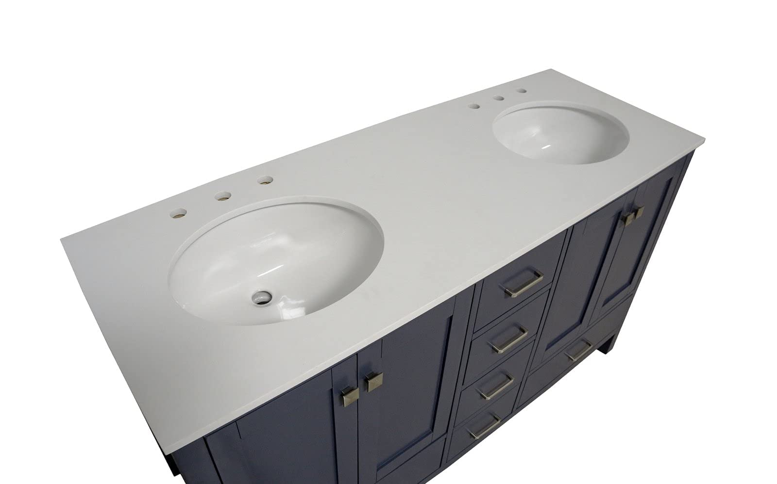 Kitchen Bath Collection Horizon 60-inch Double Bathroom Vanity (Engineered White/Marine Gray): Includes Marine Gray Cabinet with Engineered White Countertop and White Ceramic Sinks