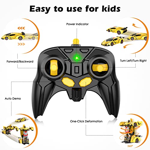 Febyhim Remote Control Car, Transform Robot RC Car with One-Button Transforming 360 Degree Rotation Drifting, 1:18 Scale Police Car Ideal Xmas and Birthday Gift Toys for 8+ Year Old Boys/Girls