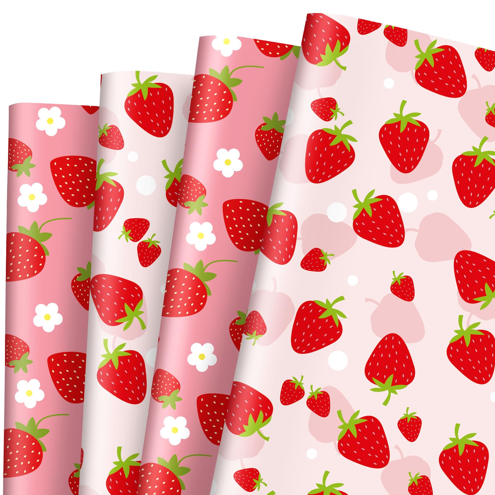 AnyDesign 8 Sheet Pink Strawberry Wrapping Paper -Not Roll- Spring Fruit Gift Wrap Paper Bulk Art Paper Folded Flat for DIY Crafts Birthday Baby Shower Party Favors Supplies, 19.7 x 27.6 Inch