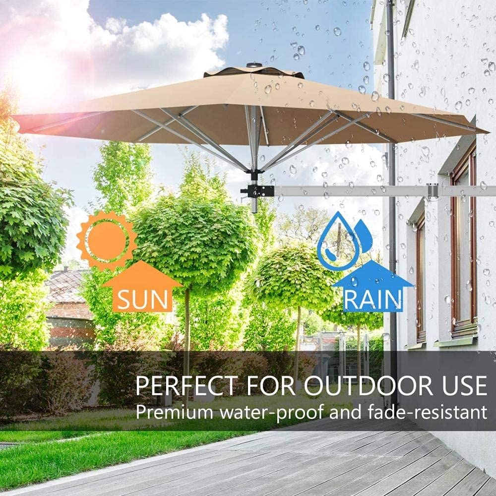 8 FT Wall Mounted Patio Umbrella Outdoor Wall Umbrella with Adjustable Pole Tilting Sunshade Umbrella with Wind Vent