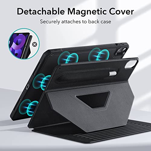 ESR for iPad Air 5th Generation Case 2022 / iPad Air 4th Case 2020, Rugged Protection, Detachable Magnetic Cover, Adjustable Portrait/Landscape Stand with Raised Screen View, 8 Stand Angles, Black