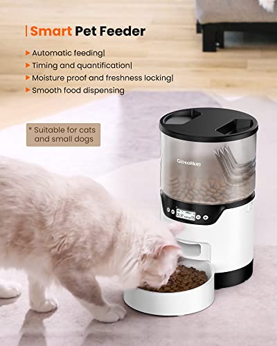Automatic Cat Feeder, Timed Cat Feeder with Adjustable Feeding Schedule, Cat Dry Food Dispenser, GIOTOHUN pet feeders with Desiccant Bag, 1-4 Meals Per Day, 10s Voice Recorder, Dual Power Supply