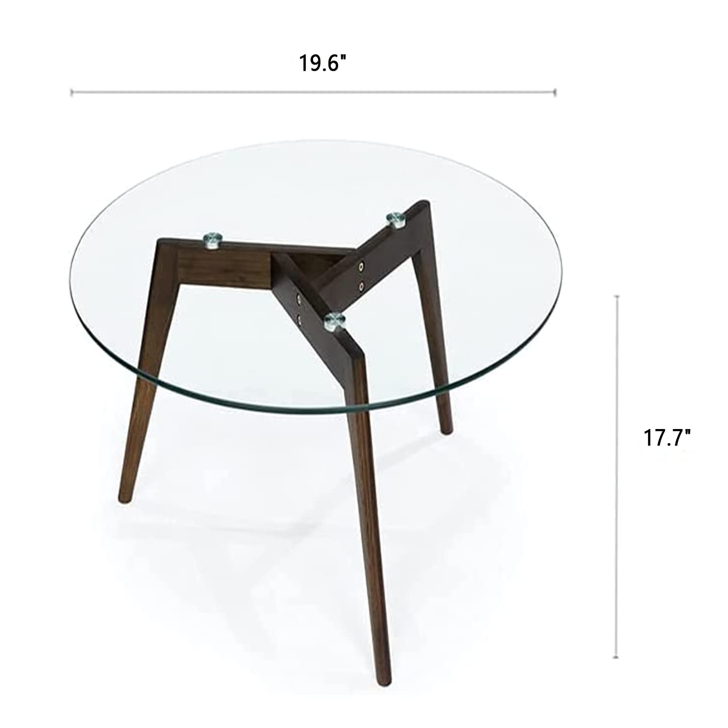 Anzezhong Triskele End Table, Walnut Minimalist Round Coffee Table, Mid Century Side Table with Tempered Glass Top Walnut Wood Legs (Medium)