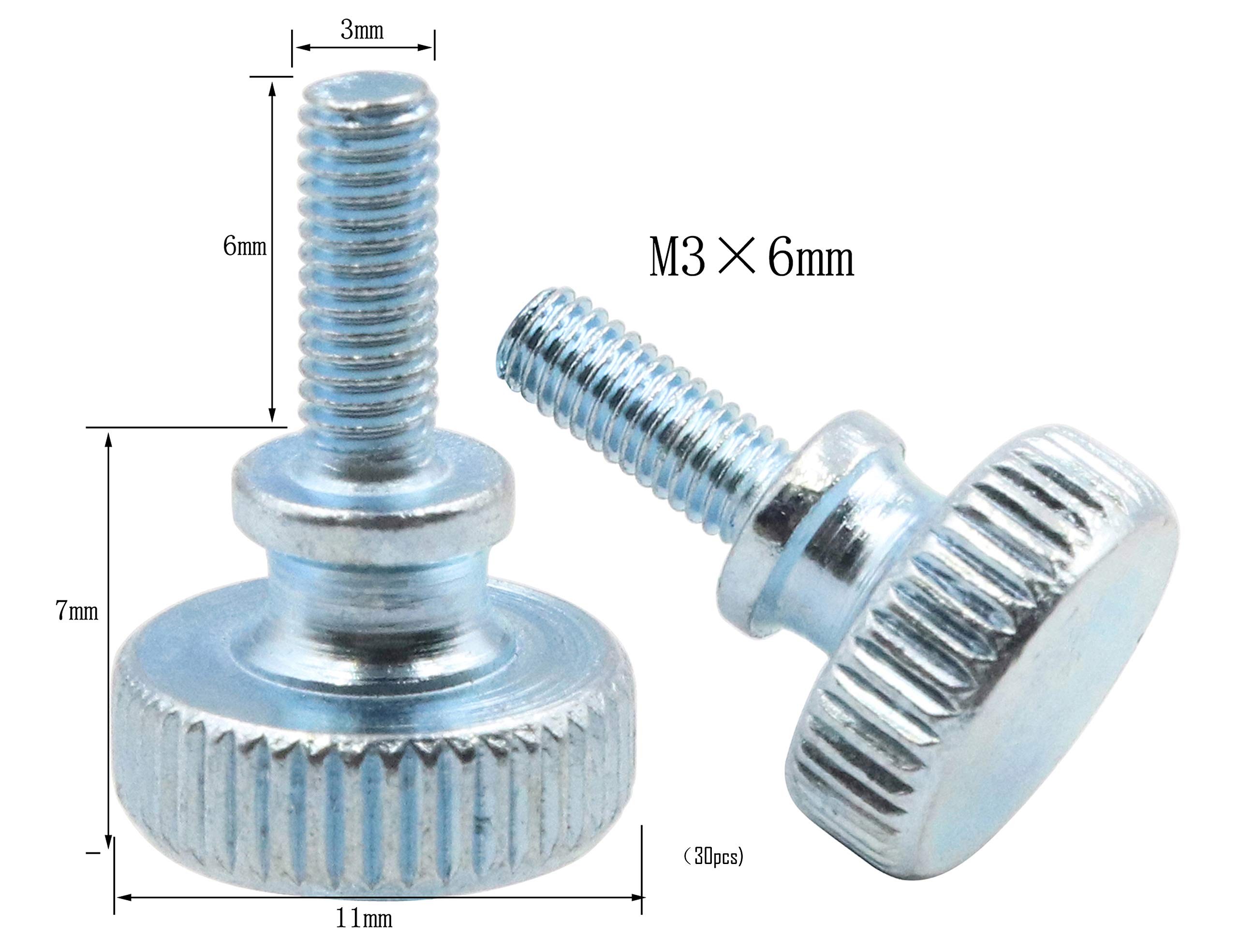 LBY 30pcs Knurled Hand Screw, M3 x 6mm Flat Knurled Head Fully Threaded Thumb Screws(Double Layer Step), Carbon Steel Galvanize