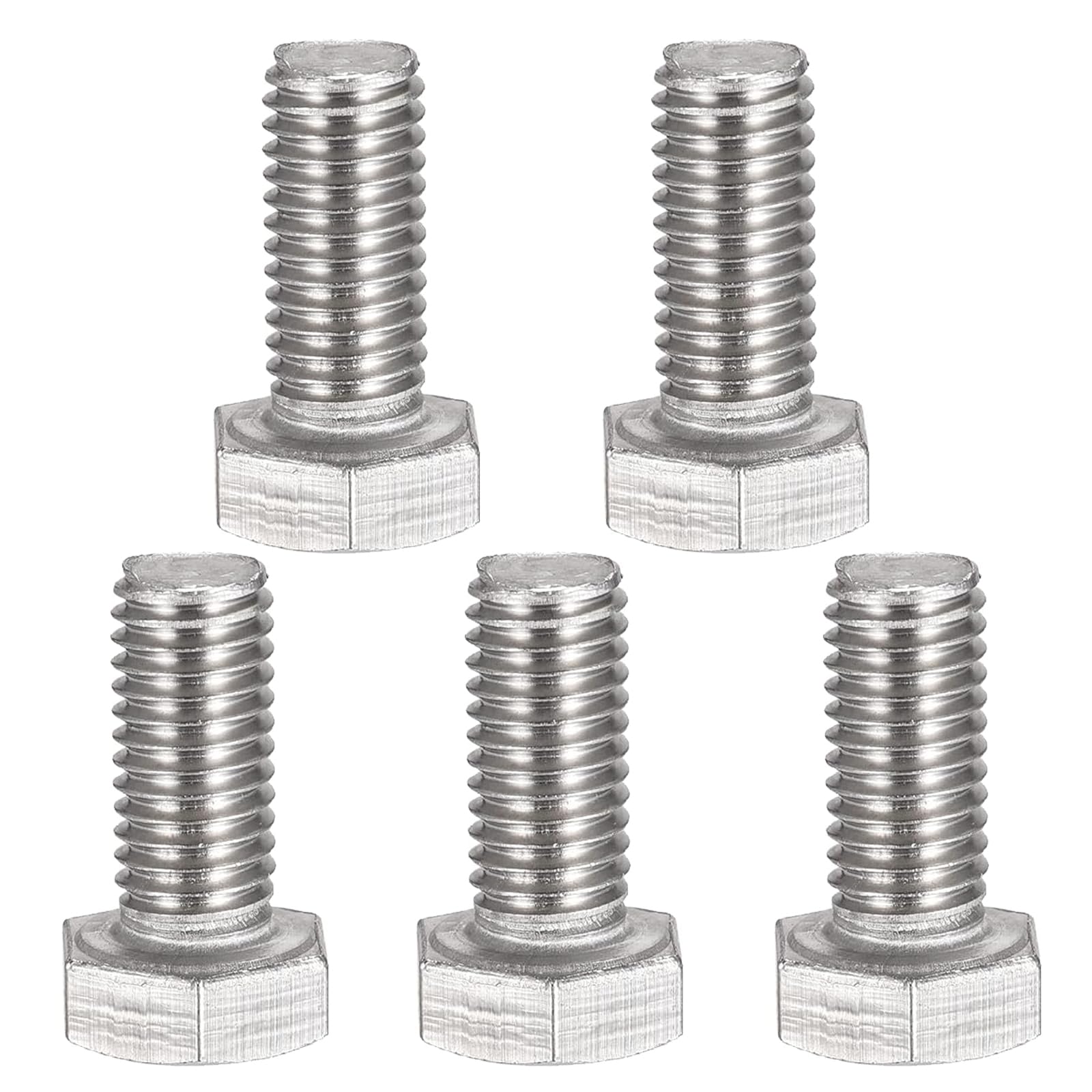 MroMax 5Pcs M10 x 25mm Hex Head Screws Bolts, 304 Stainless Steel 18-8, Fully Threaded, External Hex Drive, for Mounting Chair, Handles, Rail, Pump, Wheels, Antenna Parts, Boat and Plastic Bumpers