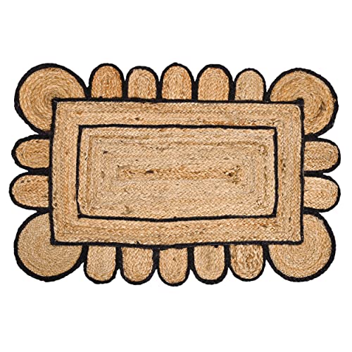KLAVATE Scalloped Home Decor Braided Bohemian Jute Classic Quality Made Natural Hand Woven Area Rug (Black, 2x3 feet)