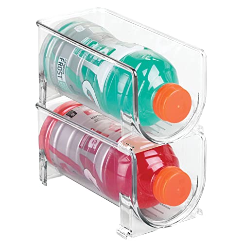 mDesign Plastic Free-Standing Water Bottle Holder Storage Organizer, Wine Rack for Kitchen Countertops, Table Top, Pantry, Fridge - Stackable, Each Rack Holds 1 Bottle, 4 Pack - Clear