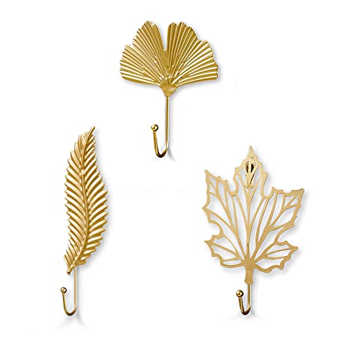 BOOMLATU Large Decorative Leaves Iron Hooks,Wall Mounted Single Coat Hooks Pack of 3 (Style A)