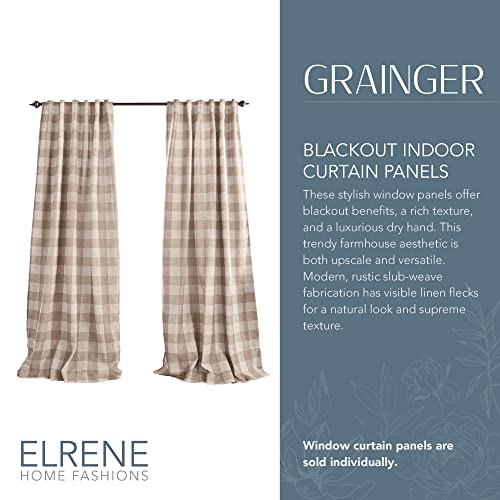 Elrene Home Fashions Farmhouse Living Grainger Buffalo-Check Blackout Window Curtain, Living Room and Bedroom Drape with Rod Pocket Tabs, 52" x 84", Linen, 1 Panel