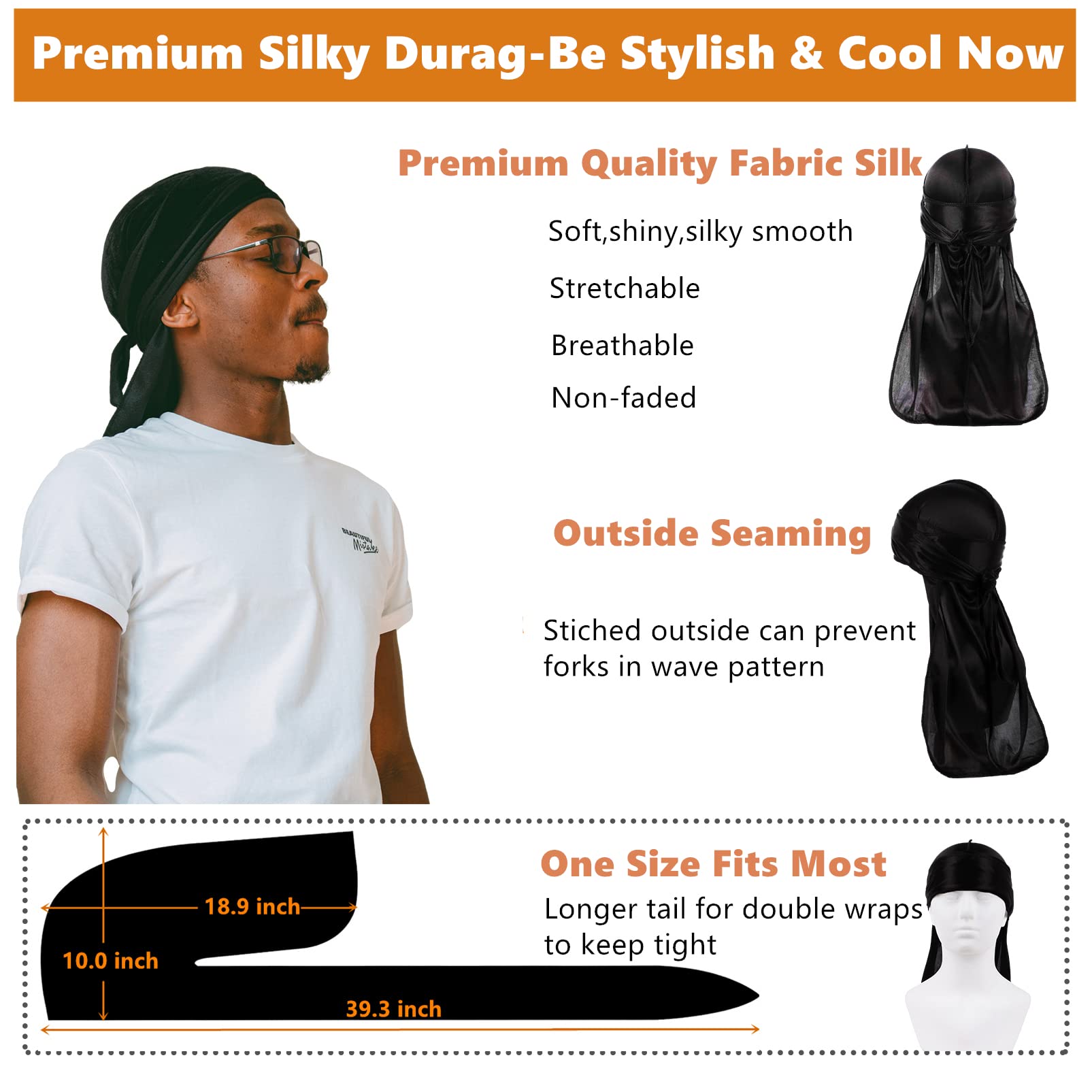 Bonnet for Men,Silk Bonnet for Men for Sleeping,Matching Durag and Bonnets Set for Couples,Mens Bonnet for Curly Hair,Braids,Pack A