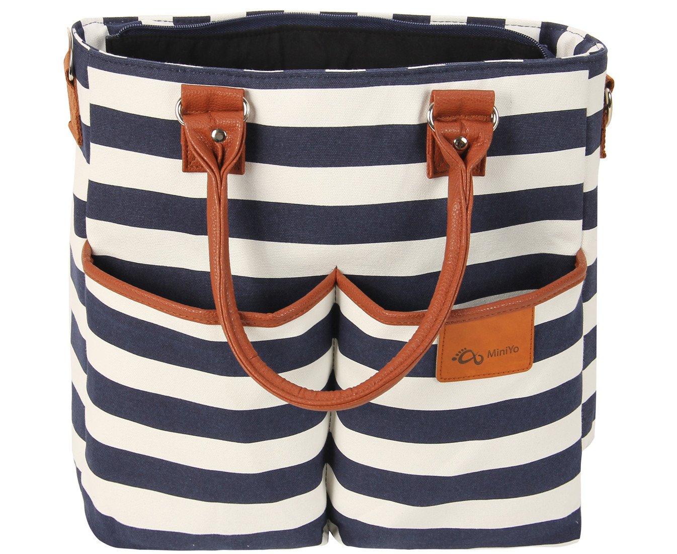 Designer Canvas Stylish Diaper Bag - With 2 Bonus Items: Changing Pad + Bottle Holder