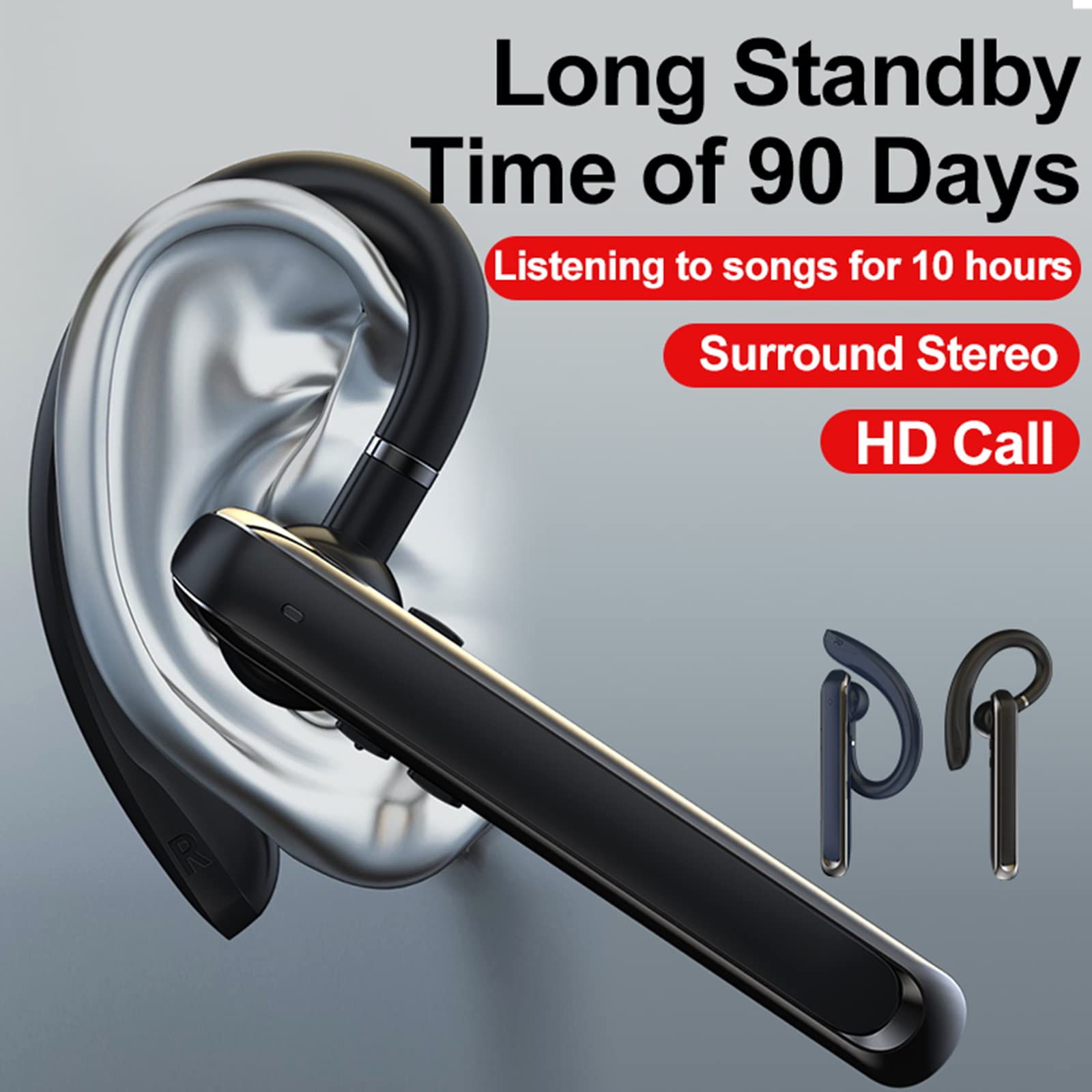 Lymoc ENC Wireless Earpieces,Non in-Ear Design Bluetooth Earphones Noise Cancelling 180 Degree Ear Hooks Headsets Handsfree with Mic Compatible for iPhone Android Business/Office/Driver