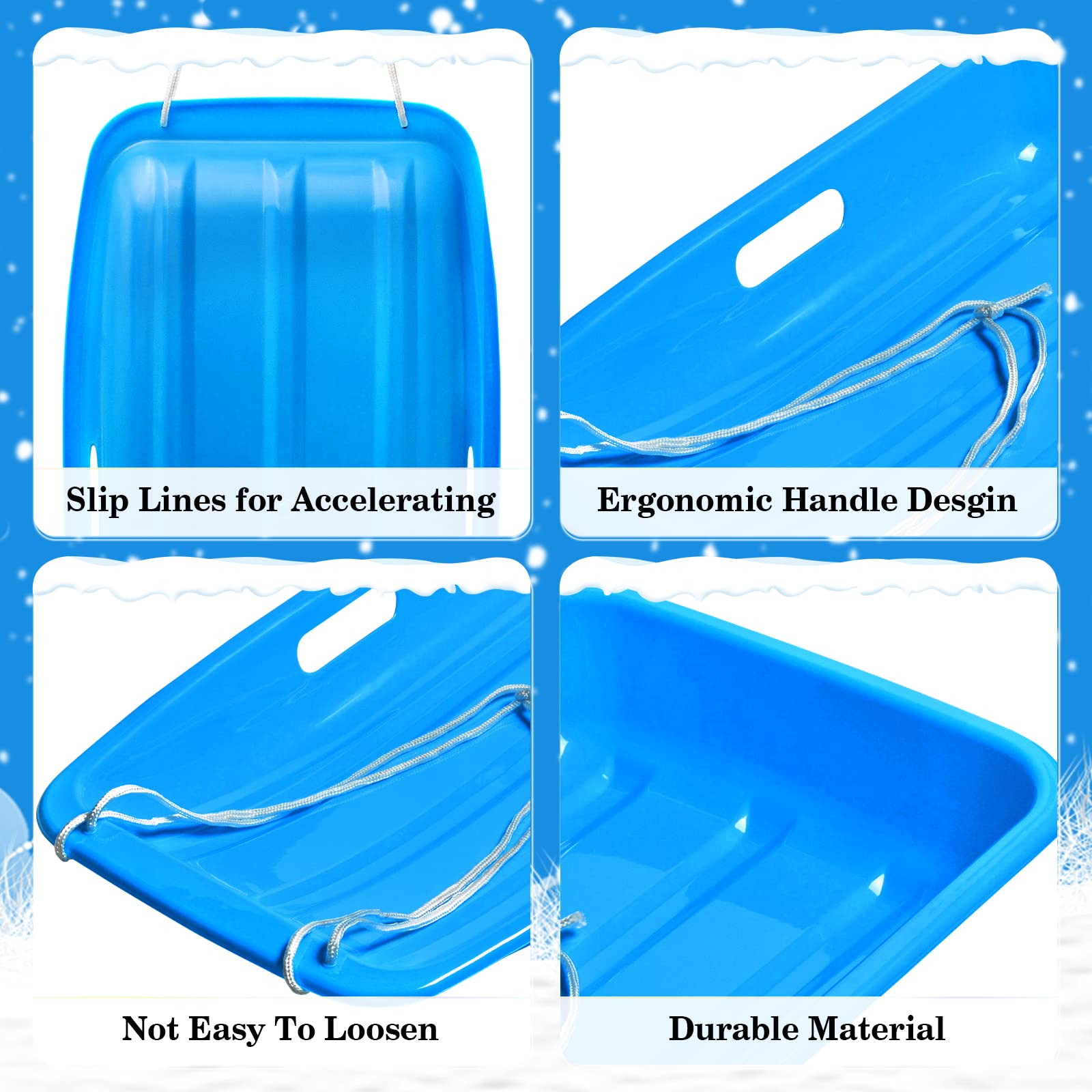 AGPTEK 25.6 Inch Durable Downhill Sprinter Toboggan Snow Sled Replacement for Boys Girls (Blue)