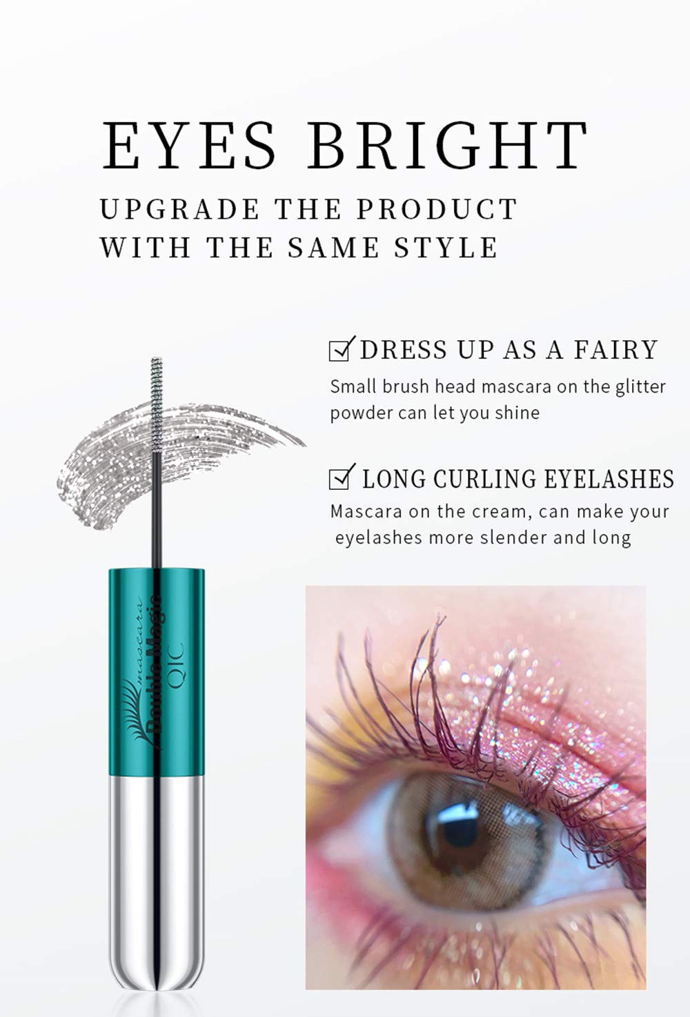 MiDenso 4D Lash Mascara Silk Fiber Eyelash Mascara Waterproof Thicker Longer Voluminous Eyelashes Makeup Long Lasting Glitter Eyelash Double Head 2 Effect and Natural