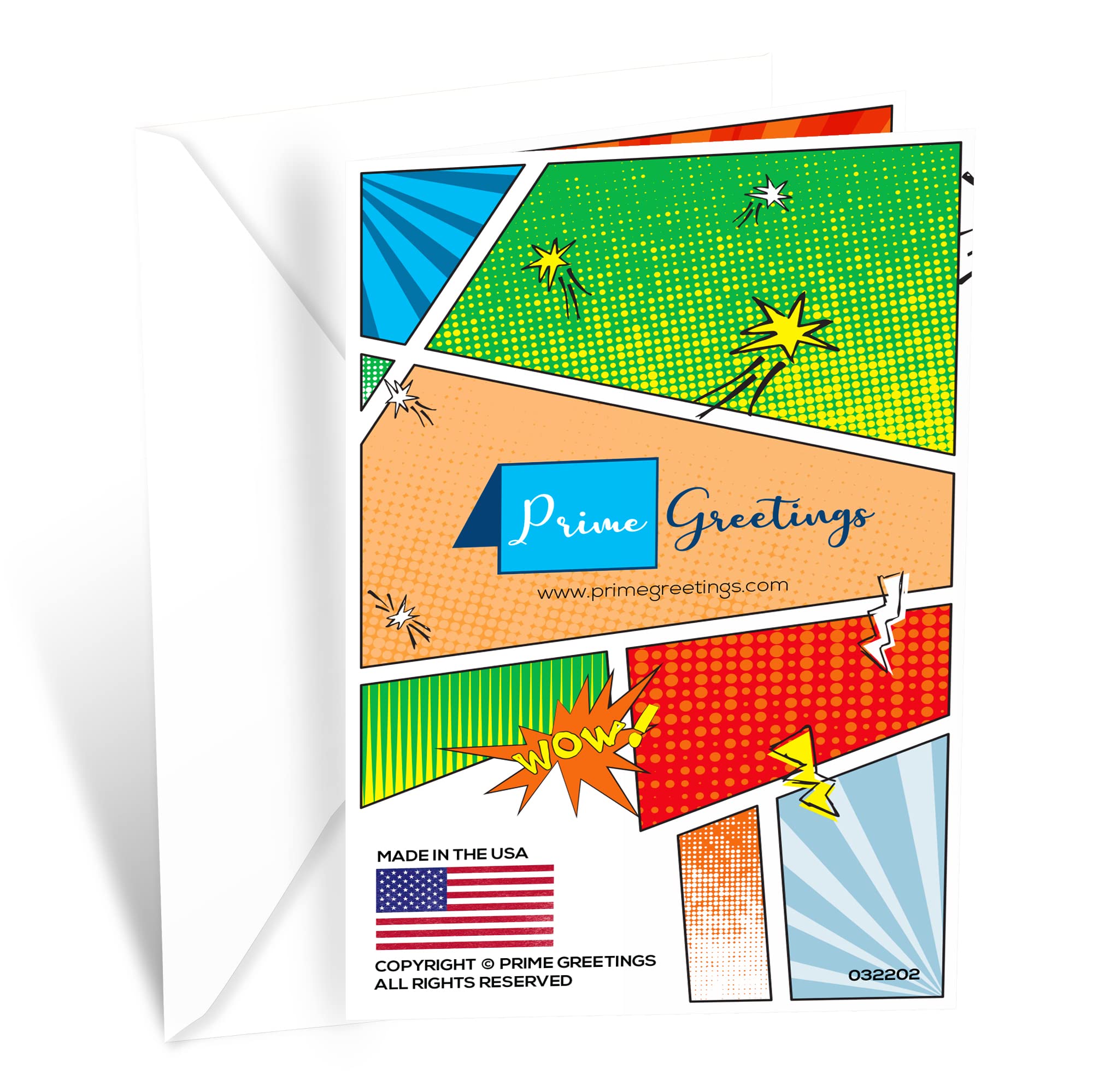 Prime Greetings Birthday Card For Grandson, Made in America, Eco-Friendly, Thick Card Stock with Premium Envelope 5in x 7.75in, Packaged in Protective Mailer (Superhero)
