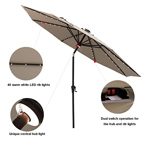 C-Hopetree 10 ft Outdoor Patio Market Table Umbrella with Solar LED Lights and Tilt, Taupe