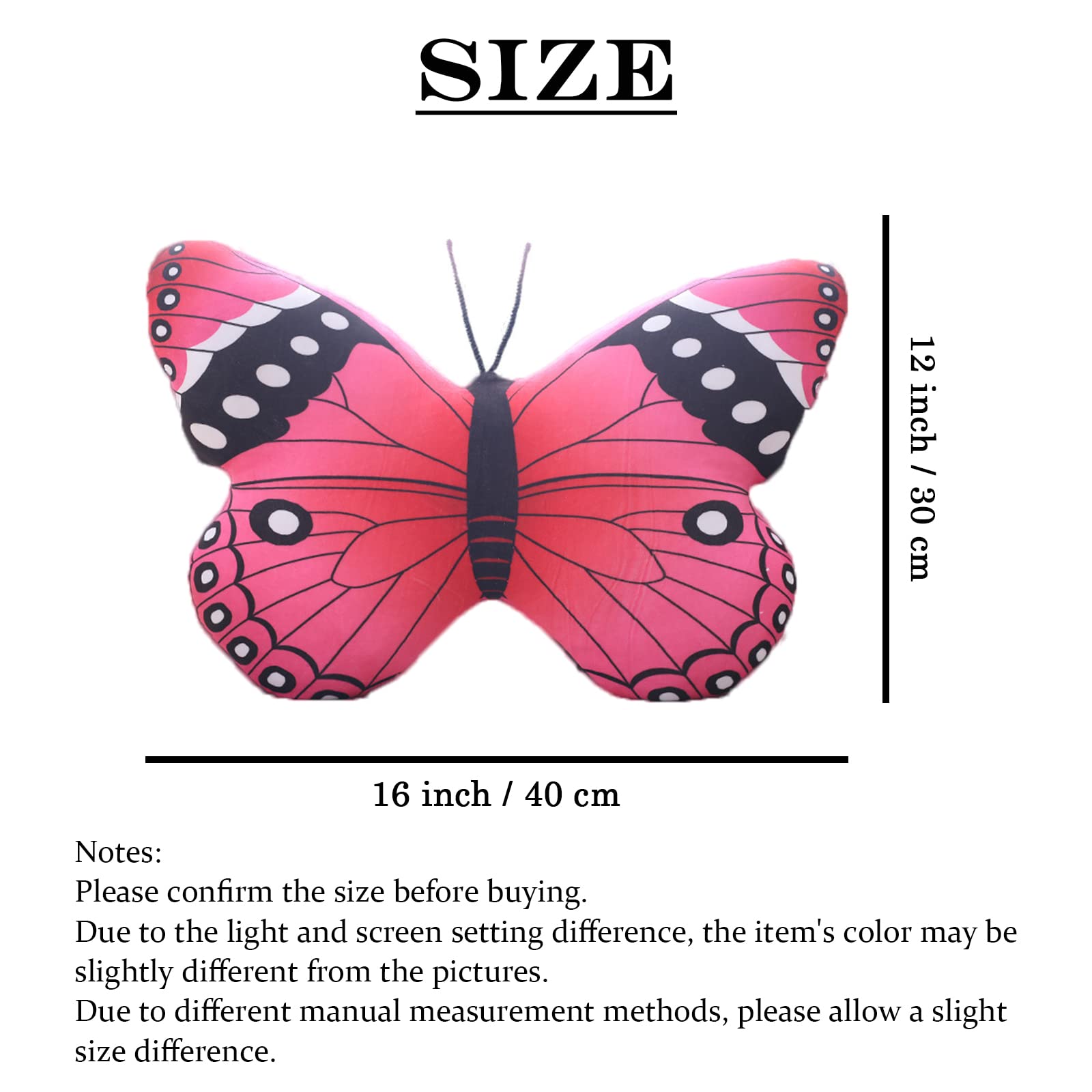 zhidiloveyou Butterfly Stuffed Animal Plush Butterfly Pillow Kawaii Toy (16×12 inch, Pink)