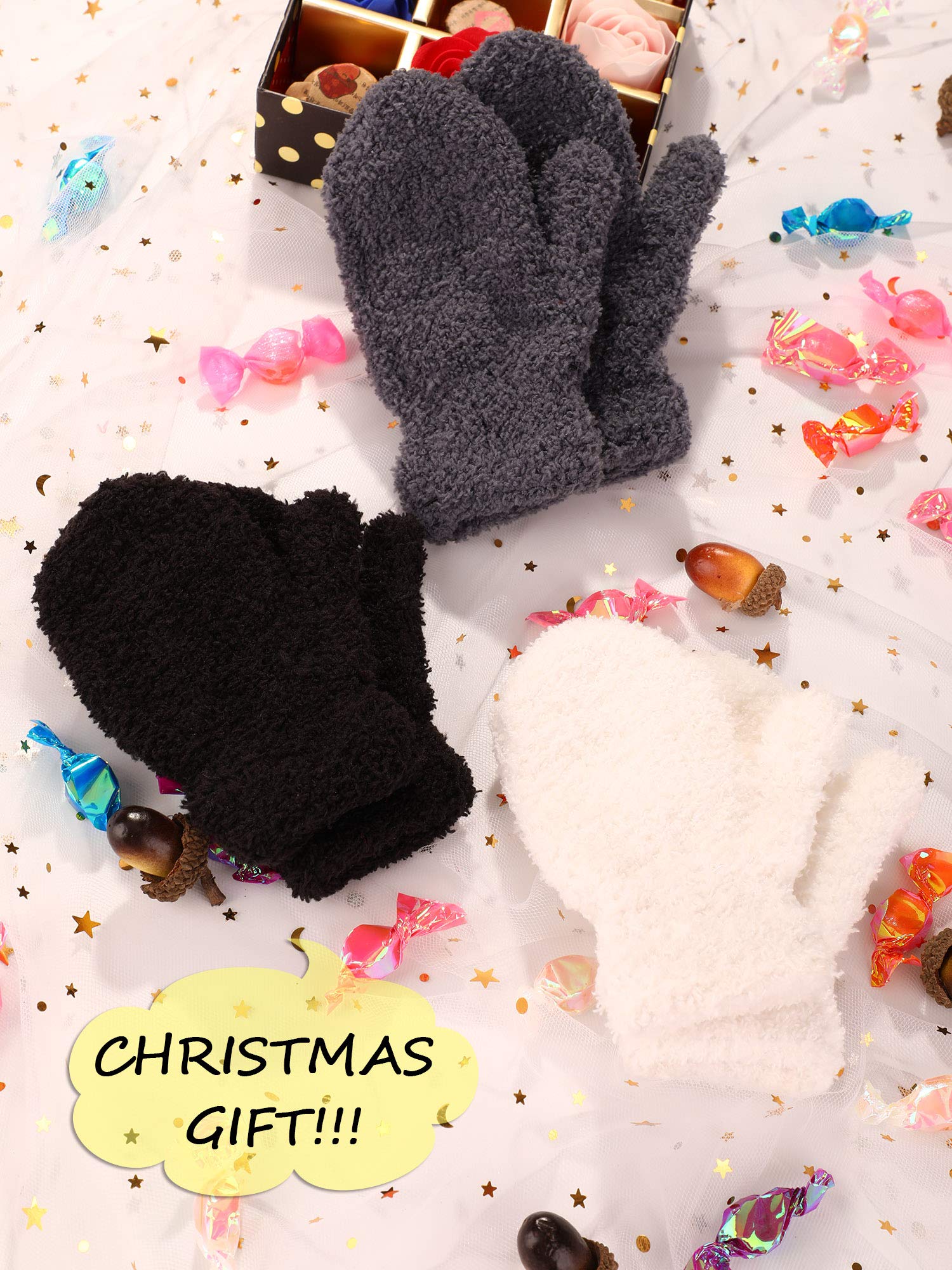 SATINIOR 3 Pairs Toddler Magic Stretch Mittens Little Girls Soft Knit Mitten Baby Boys Winter Knitted Gloves