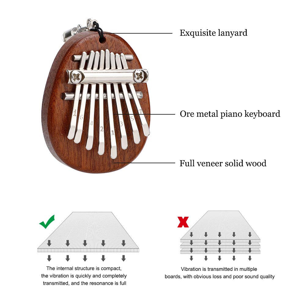 8 Key Musical Instruments, Musical Thumb Piano, Portable Finger Piano, Kalimba Thumb Piano with Lanyard, Valentines Gift for Kids Adults Beginners