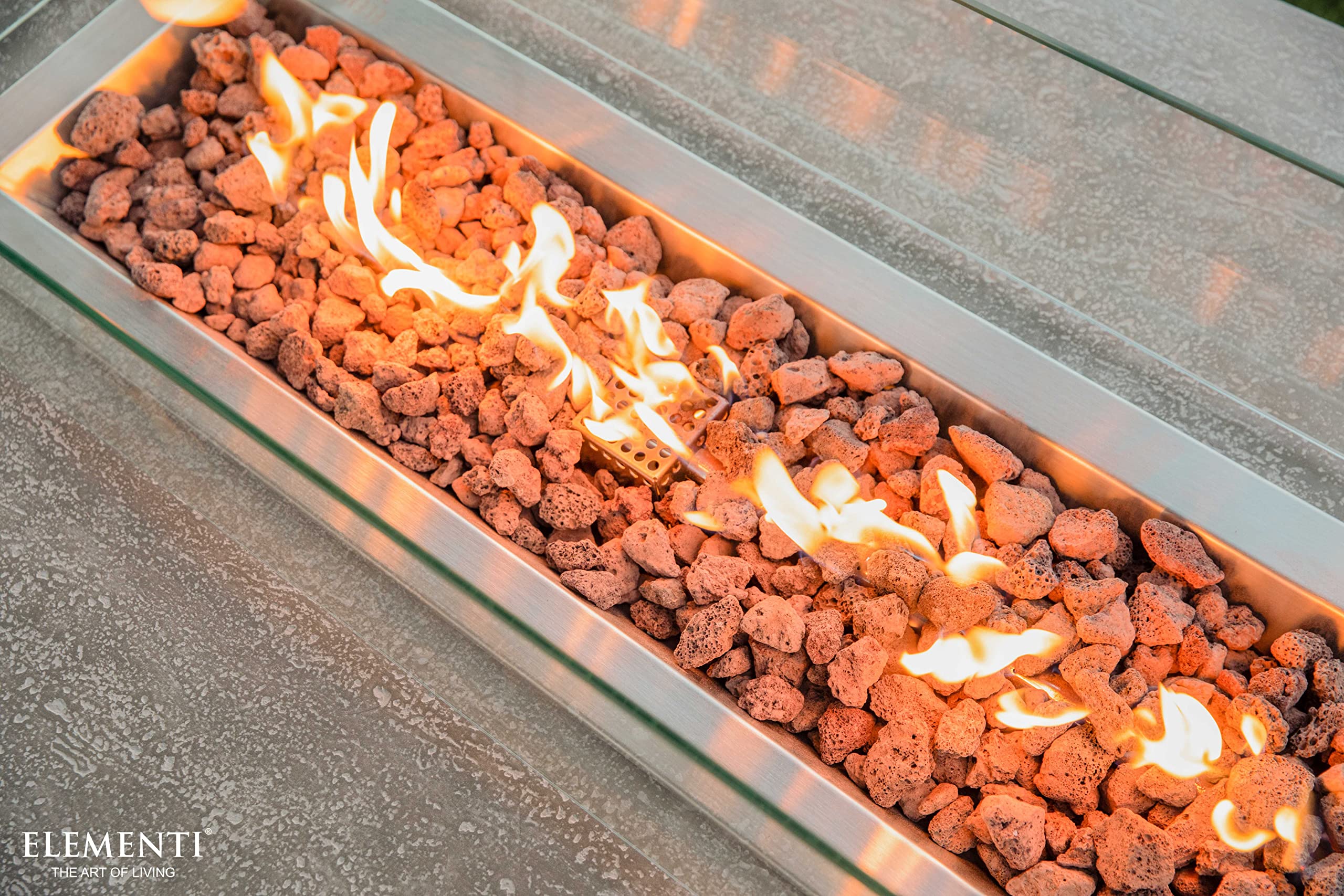 AMS Fireplace | Elementi | Large Rectangular Natural Gas Fire Pit Table | Free Bio-Ethanol Tabletop Lantern | With Canvas Cover, Lava Rocks, and Gas Key Valve | Fuel: Natural Gas, Hampton - Light Grey