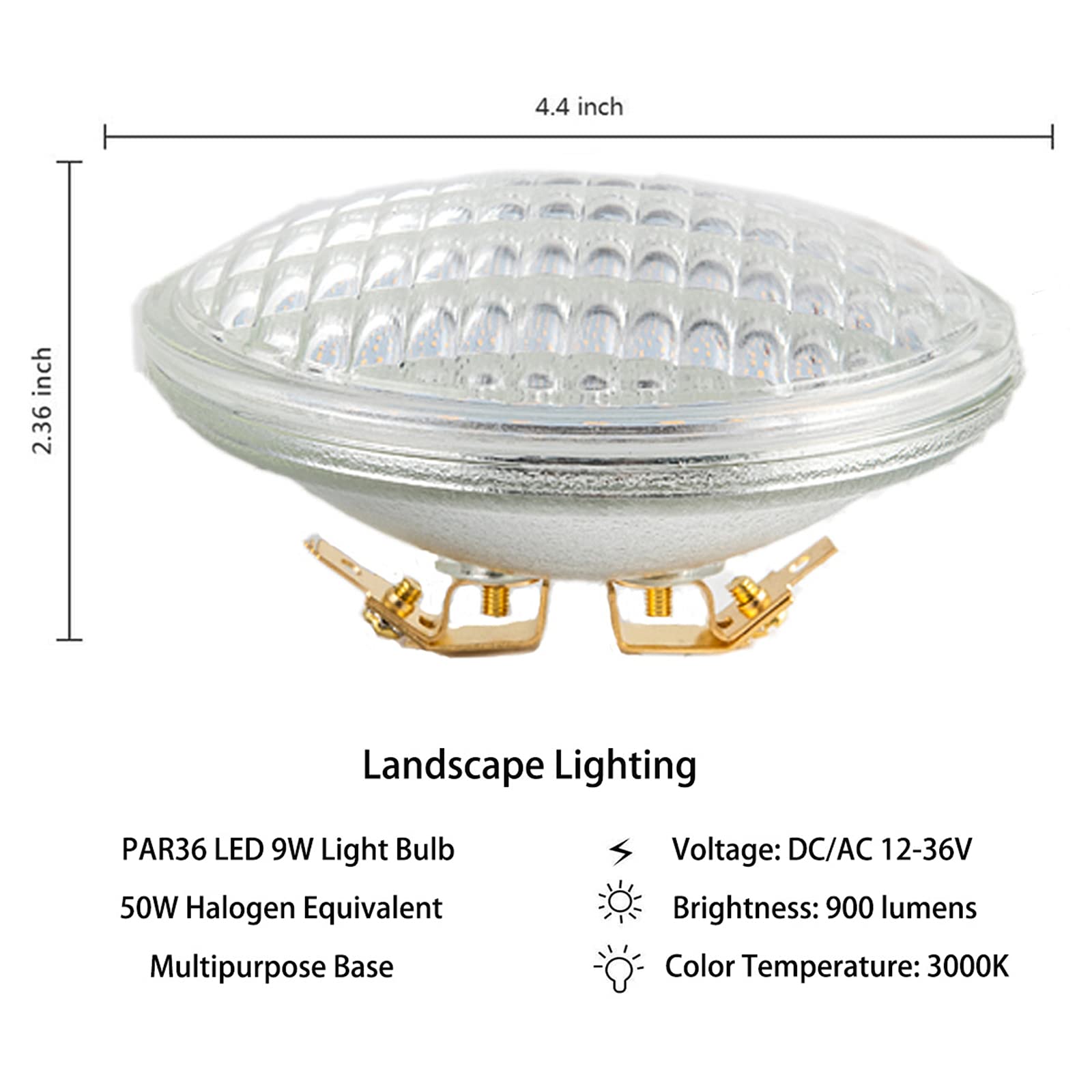 Beonllay PAR36 LED Landscape Bulb 9W(50W Halogen Equivalent) 900LM 3000K Warm White 12V-36V DC/AC Low Voltage PAR36 LED Tractor Light, 4Pack