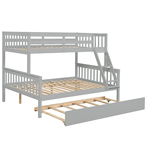 DEYOBED Twin Over Full Convertable Wooden Bunk Bed with Trundle for Kids Teens Adults