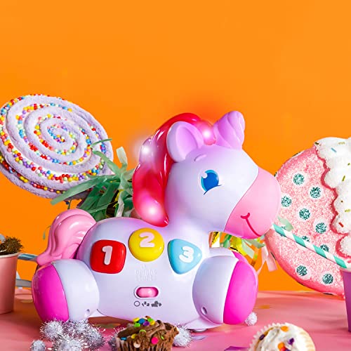 Bright Starts Rock & Glow Unicorn Crawling Baby Toy with Lights and Melodies, Age 6 Months +, Pink