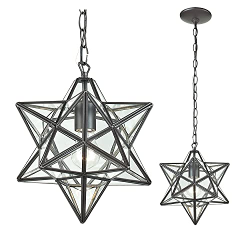 Elk 9-Inch Moravian Star Pendant - 145-001 Mini Pendant in Clear Glass and Oil Rubbed Bronze – LED Bulb, Dimmer and Smart Switch Compatible - Farmhouse and Eclectic Room Décor - Ceiling Light Fixture