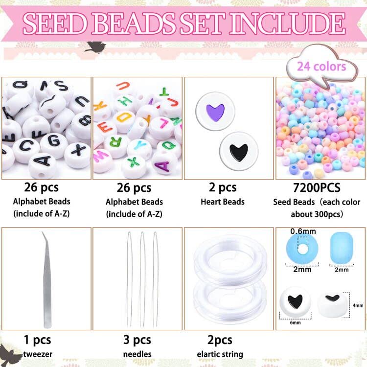 Gacuyi Pastel Glass Seed Beads 10008pcs 2mm Jewelry Making Kit, Macaron Small Beads Pony Beads for Bracelets Necklace Ring Making with Alphabet Letter Beads Rolls of Elastic String Cord