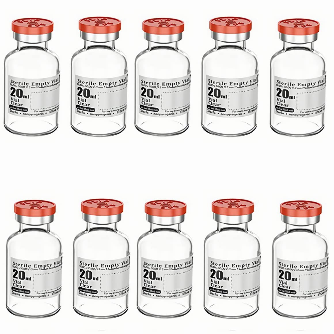 Biocomma 10pcs 20ml Sterile Empty Vial with Plastic Aluminum Flip Off CapsďźPenicillin Bottle 20mm Crimp Top Sterile Transparent Borosilicate Lab Sample Vial (Transparent)
