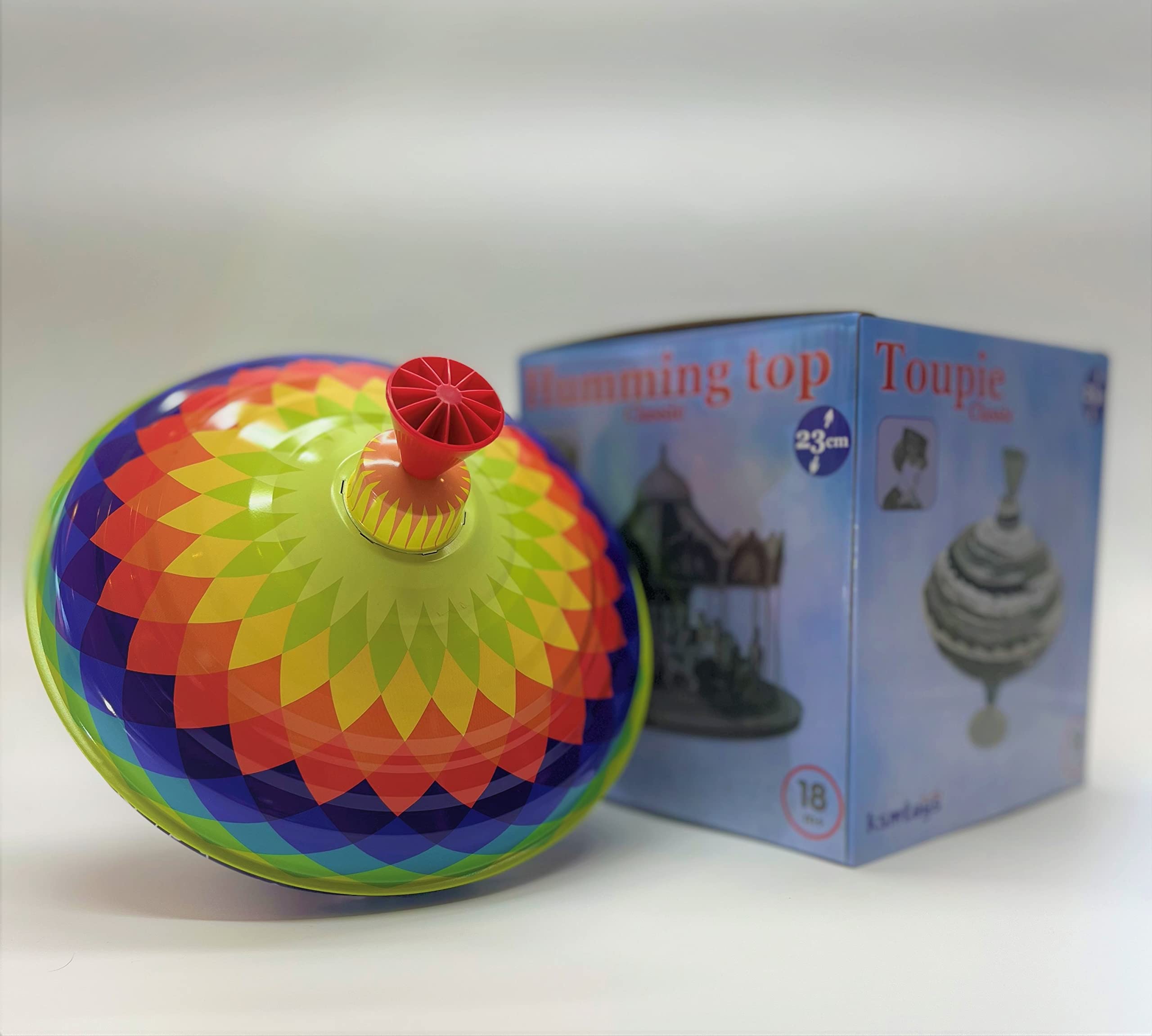 Classic Choral Multicolor Spinning Tin Top Toy from KsmToys The Funny Buzzing Multitaonal Hum Gets Louder As The Top Spins Faster, 9x9x9 Ages 18 m+