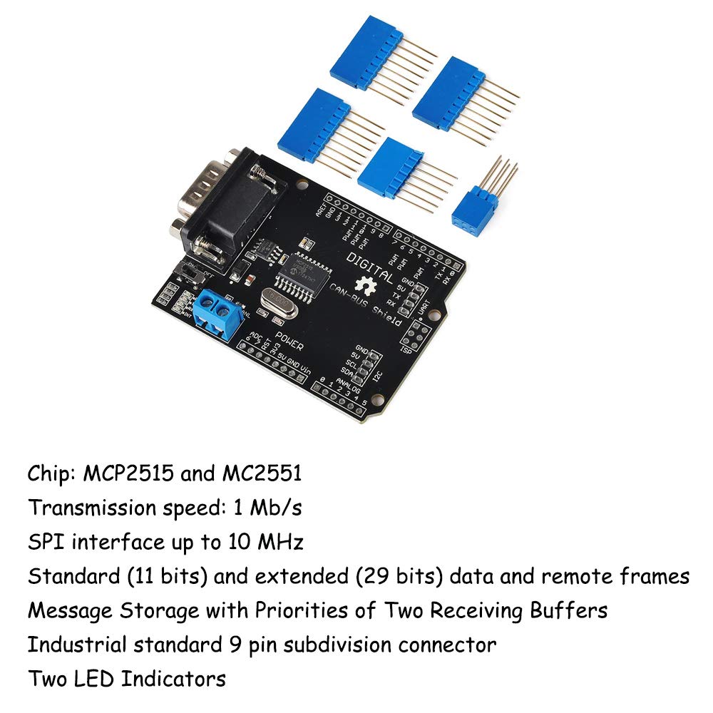 KOOBOOK 2Pcs MCP2515 CAN Bus Shield Controller Expansion Board Development Board SPI Interface Communication Speed High for Arduino