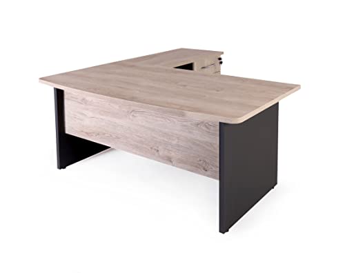 Casa Mare 63" Wood L Shaped Office Desk Right Side w/Lockable Drawers | Lock File Cabinet w/Telescopic Rail & Chrome Handle & Legs | Computer PC Laptop Sturdy Corner Table | Modern Home Study | Creme