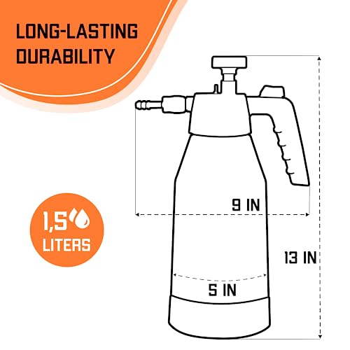 BIOPRONEXT Pressure Hand Pump Sprayer - 0.4 Gallon Small Pump Spray Bottle with Safety Valve and Adjustable Nozzle - High-Pressure Pump Hand Sprayer for Home Cleaning, Garden or Car Detailing (1.5L)