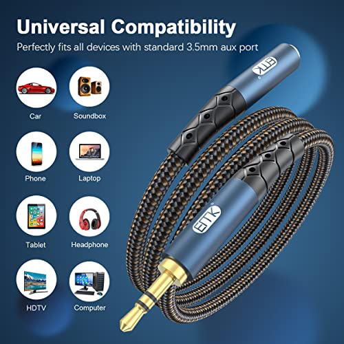 EMK Headphone Extension Cable 3.5mm AUX Extension Male to Female Stereo Audio Cable 24k-Gold Plated Connector Nylon Braided AUX Extension Cord(3.3ft/1m)