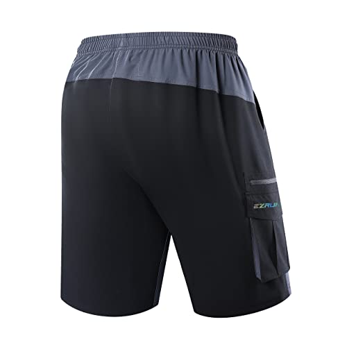 EZRUN Men's 3D Padded Mountain Bike Shorts Lightweight MTB Cycling Shorts (A-Black,L)