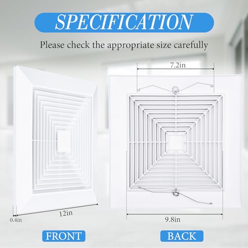 Baquler Exhaust Bathroom Fan Cover Bathroom Ceiling Fan Grille with Springs Plastic Replacement Vent Cover Wall Mount for Square Ceiling for Ventilation Fan (1, 12 x 12'')