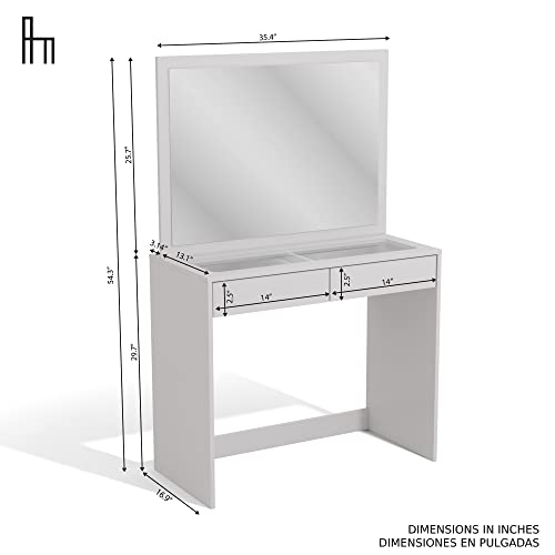 Boahaus Suri Modern Vanity Table, White Finish, Light Bulbs, for Bedroom