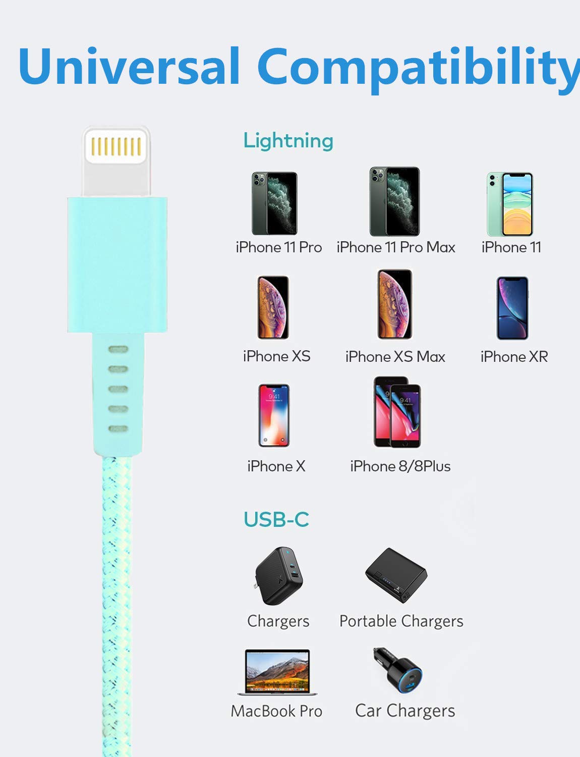 sharllen iPhone Charger Cables iPhone Cords 5 Pack 3/3/6/6/10FT Nylon Braided iPhone Lightning Cable Fast USB Charging Cable Long Cord Compatible iPhone11/Xs/Max/XR/X/8/8P/7/6/5/iPad/iPod Green