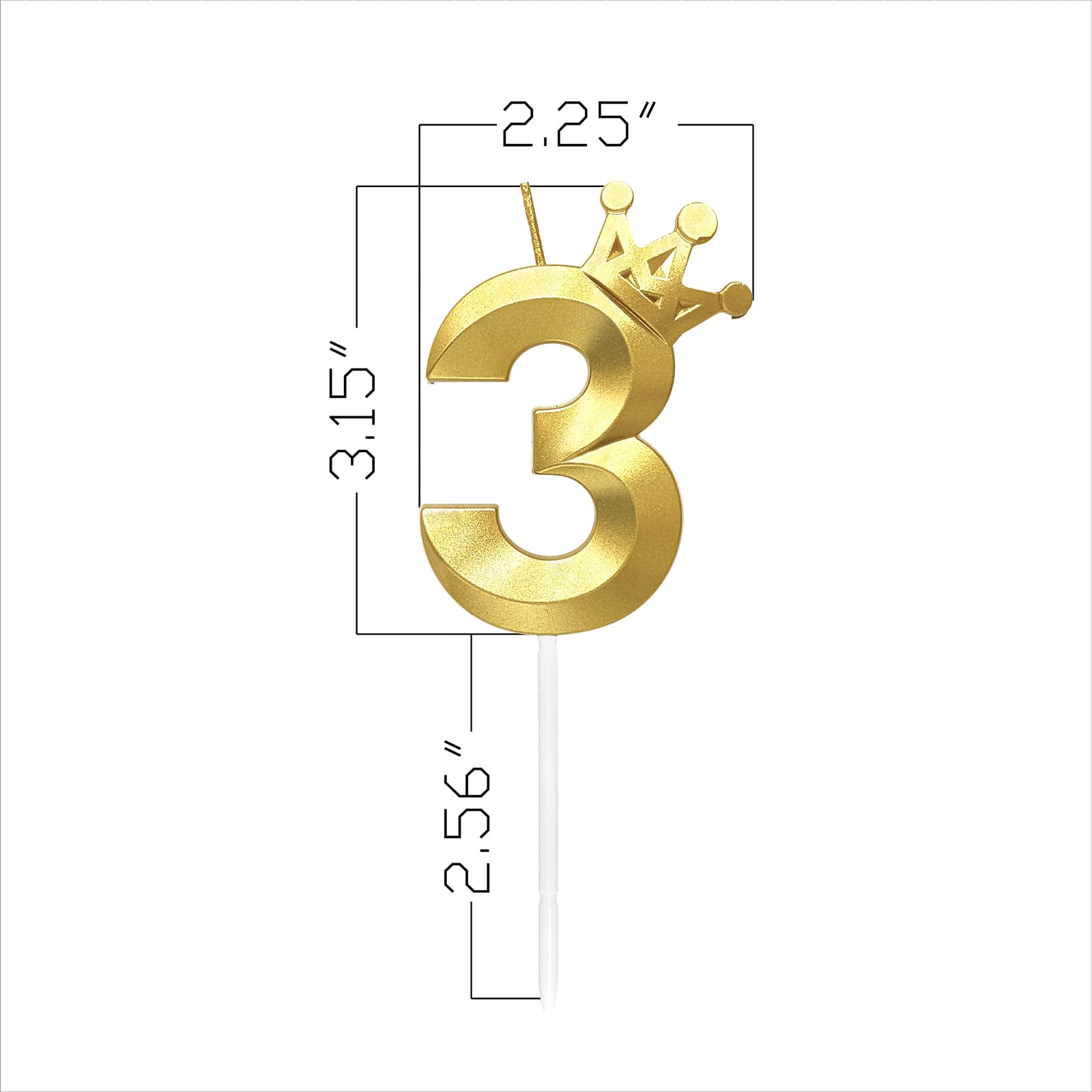 Number 3 Birthday Candle 3D Crown Designed Cake Topper Decorations for Three Years Old Happy Birthday Candles Anniversaries (Crown-3, Gold)