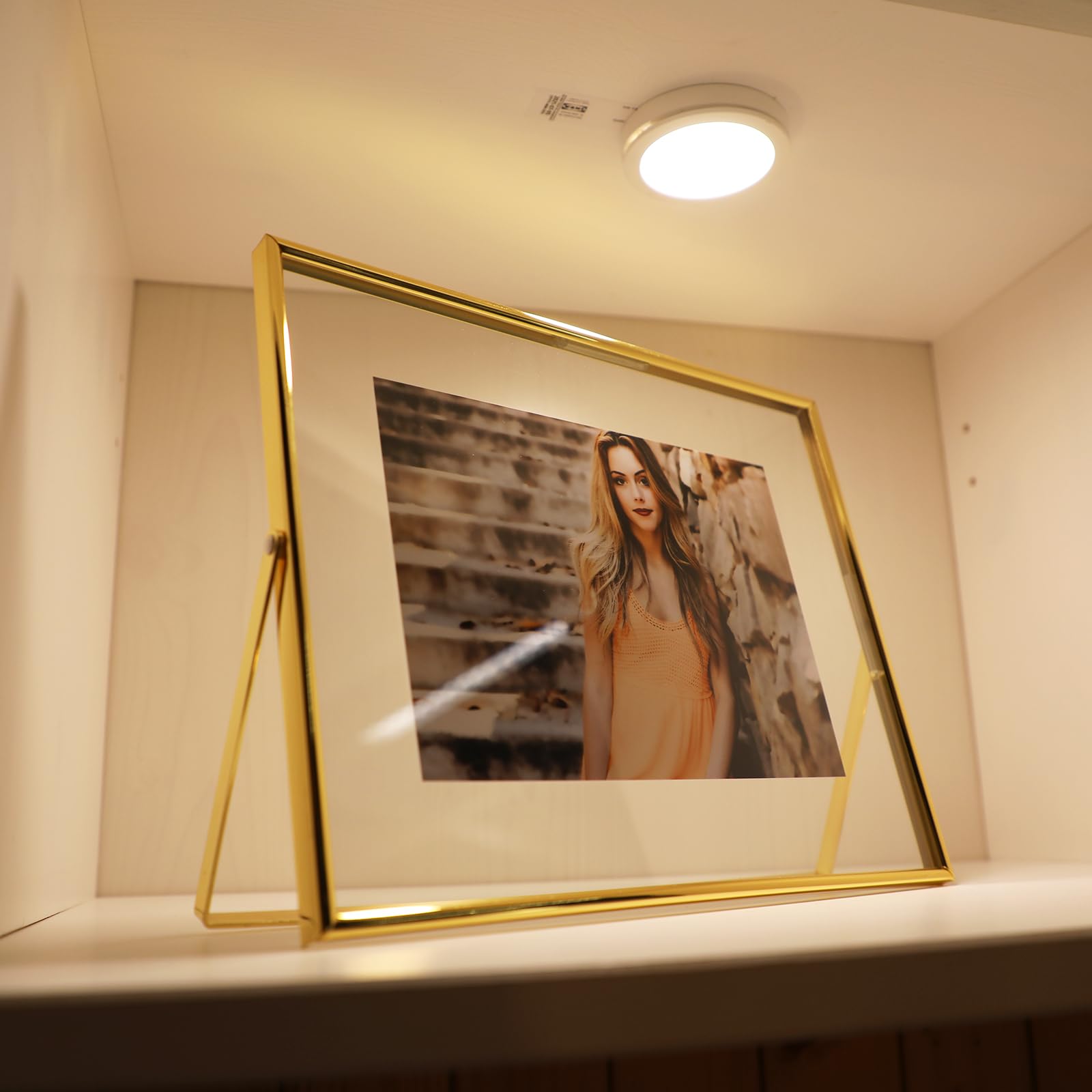 AhaGo Gold Floating Frame(8"×10", Horizontal), For Picture 7x9, 6x8, 5x7, Tabletop Shelf Photo Frame, Home or Office Decor, Classy For Holiday, Birthday or Wedding