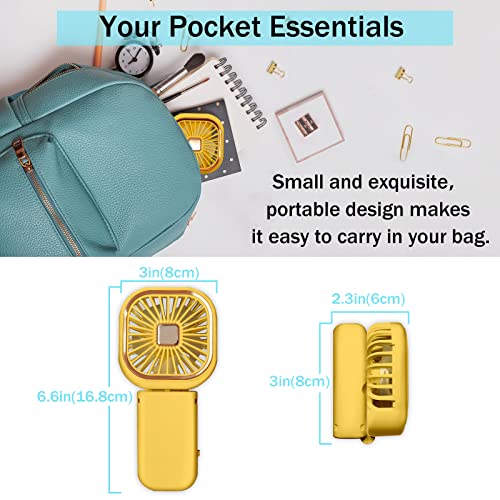 GAITIR Handheld Mini Fan, 3 IN 1 Small Portable Fan, USB Rechargeable Folding Personal Fans with Strong Airflow 2 Speeds, Lanyard, Multi-Functional, 4 Colorful, Foldable Hanging Desk fan