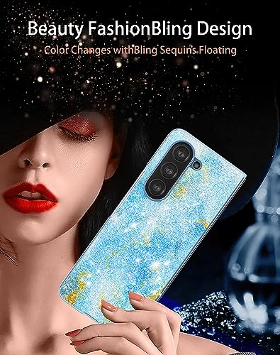 DDJ for Samsung Galaxy Z Fold 5 Case, Hard PC Bling Diamond Rhinestone Elegant Case for Women Girls,Anti-Scratch Shockproof Sparkling Case for Galaxy Z Fold 5,Blue