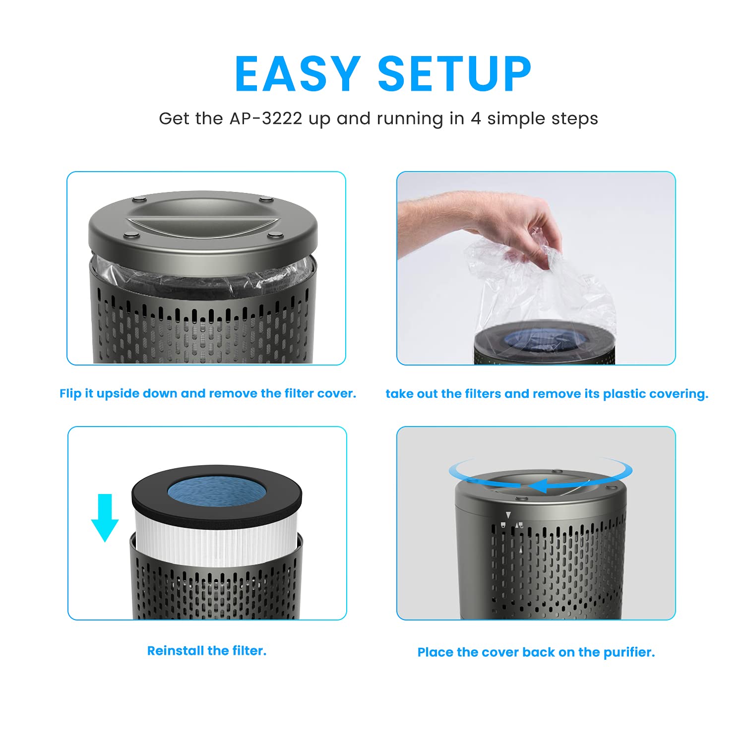 Dreamiracle Air Purifier Replacement Filter, 4-in-1 Pre-Filter, True HEPA Filter, High-Efficiency Activated Carbon Filter, (1 Pack)
