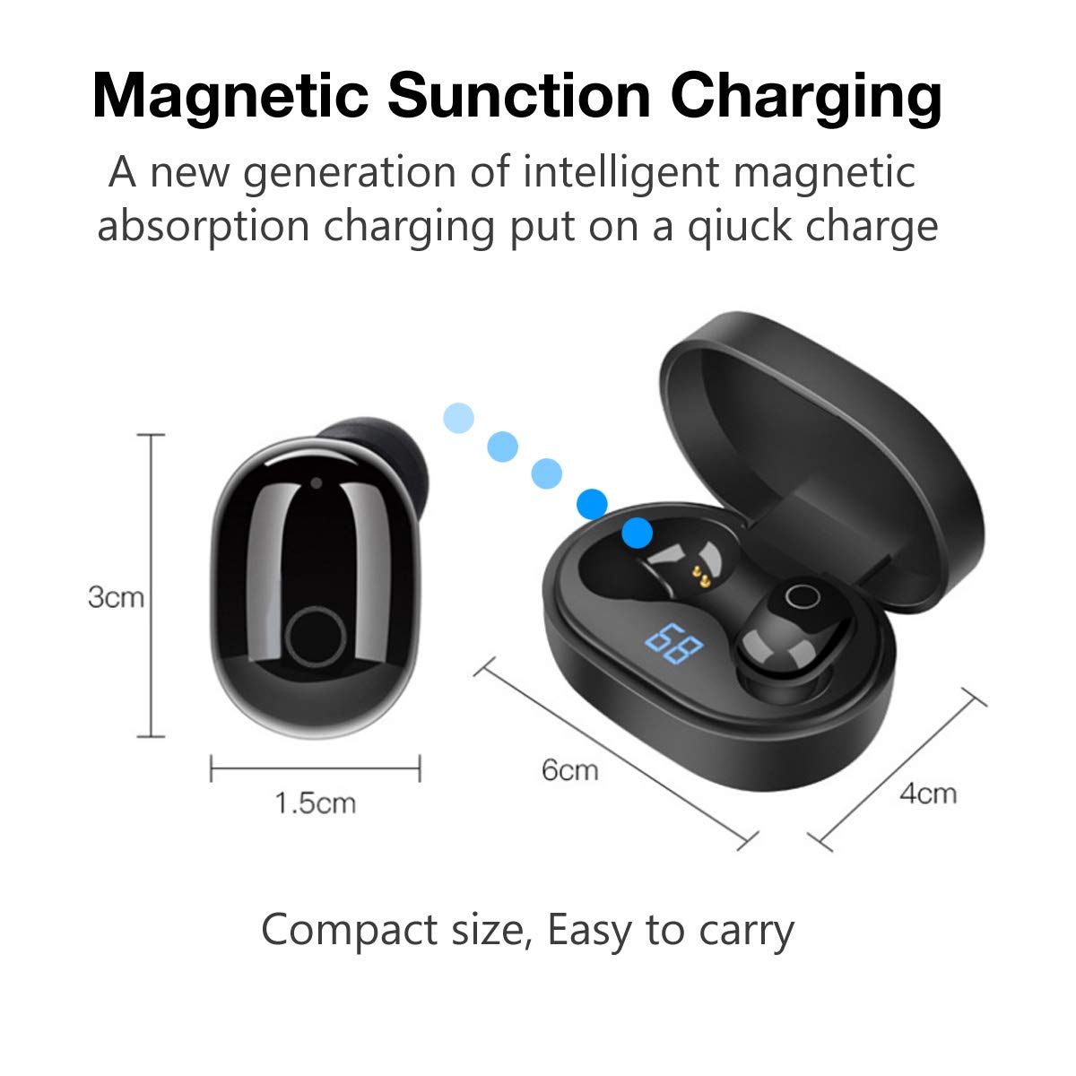 Alpha Digital Touch Control Wireless Ear-Buds, Bluetooth 5.0, Easy Pairing, LED Power Indicator, Noise Canceling, True Stereo Bass Sound Quality, Dust-Proof, Waterproof,12 Hours Play time, Black