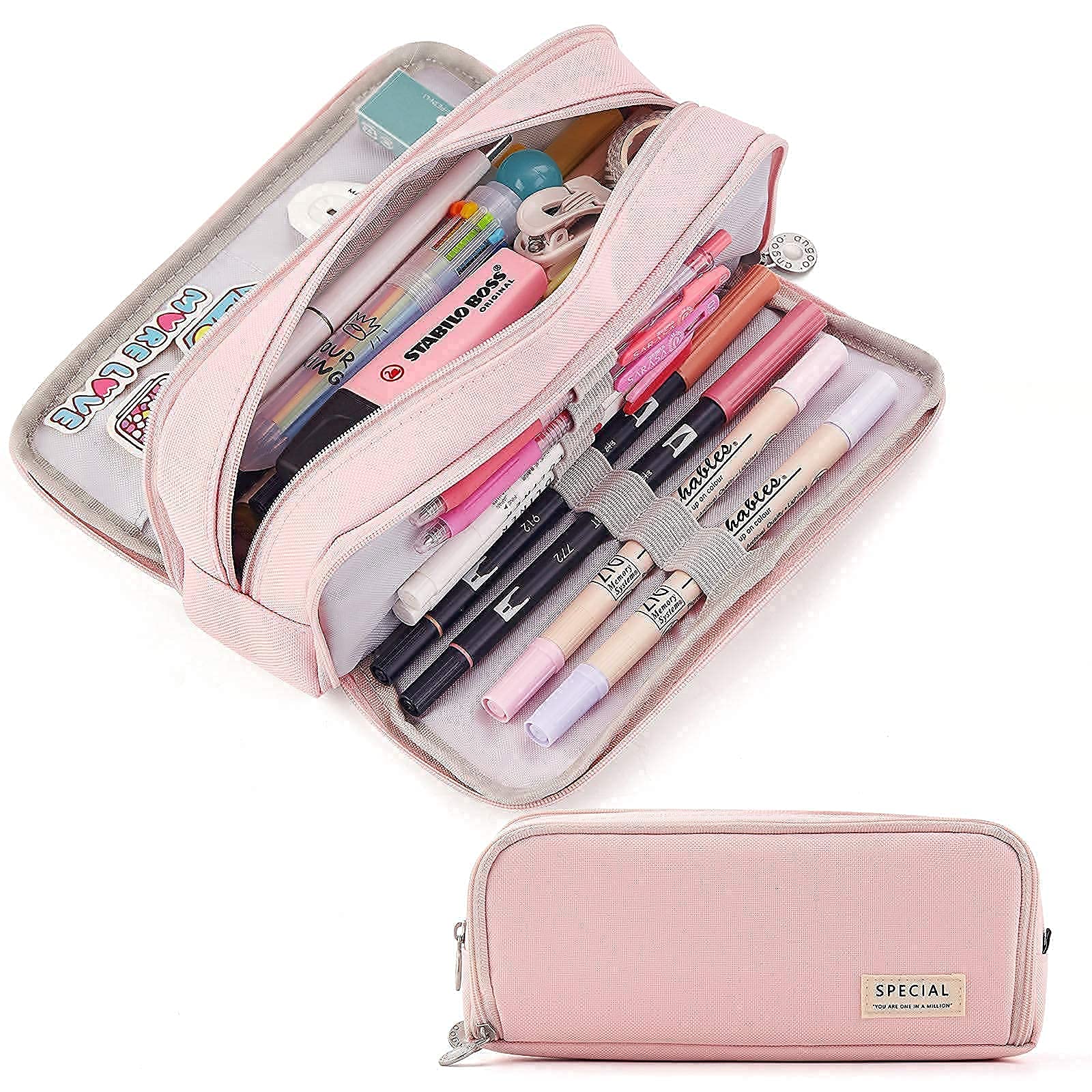 CICIMELON 2 Pencil Case Large Capacity Pen Pouch 3 Compartment Pen Bag for School Teen Girl Boy Men Women