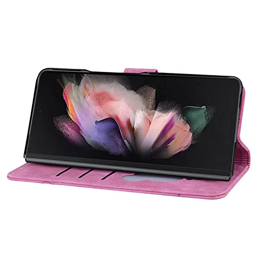 EAXER for Samsung Galaxy Z Fold 3 Case, Shockproof Sakura Leather Card Slots PU Wallet Case Cover (Rose)
